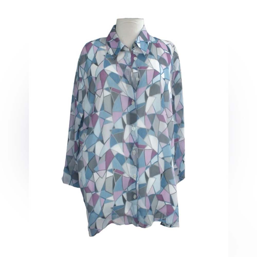 Alfred Dunner Stained Glass Look Button Down Blouse S… - Gem